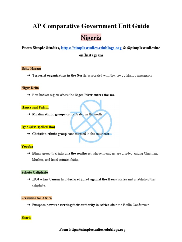 AP Comparative Government Unit Guide Nigeria: From Simple Studies ...