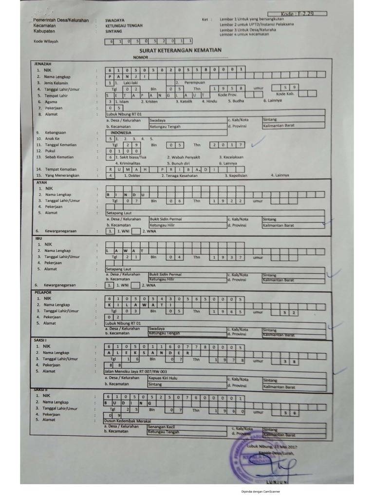 Formulir Pencatatan Kematian | PDF