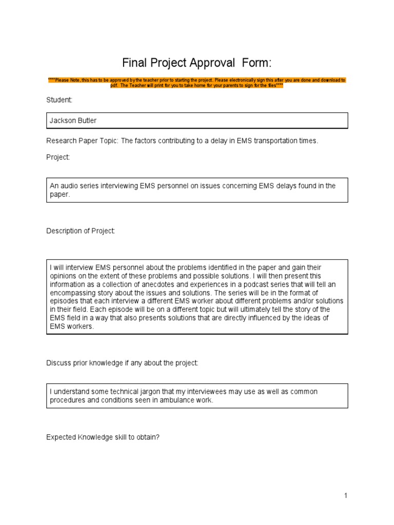Final Project Approval Form J Butler 2 | PDF | Emergency Medical ...