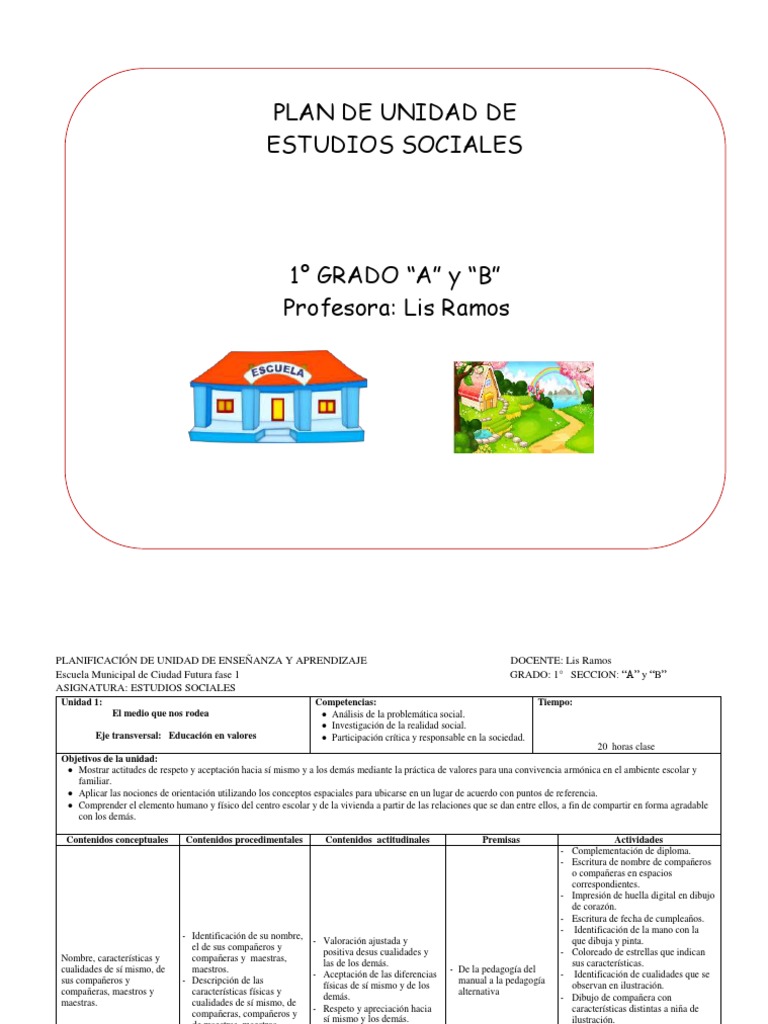Plan de Estudios Sociales 1° Grado | PDF | Paisaje | Calle