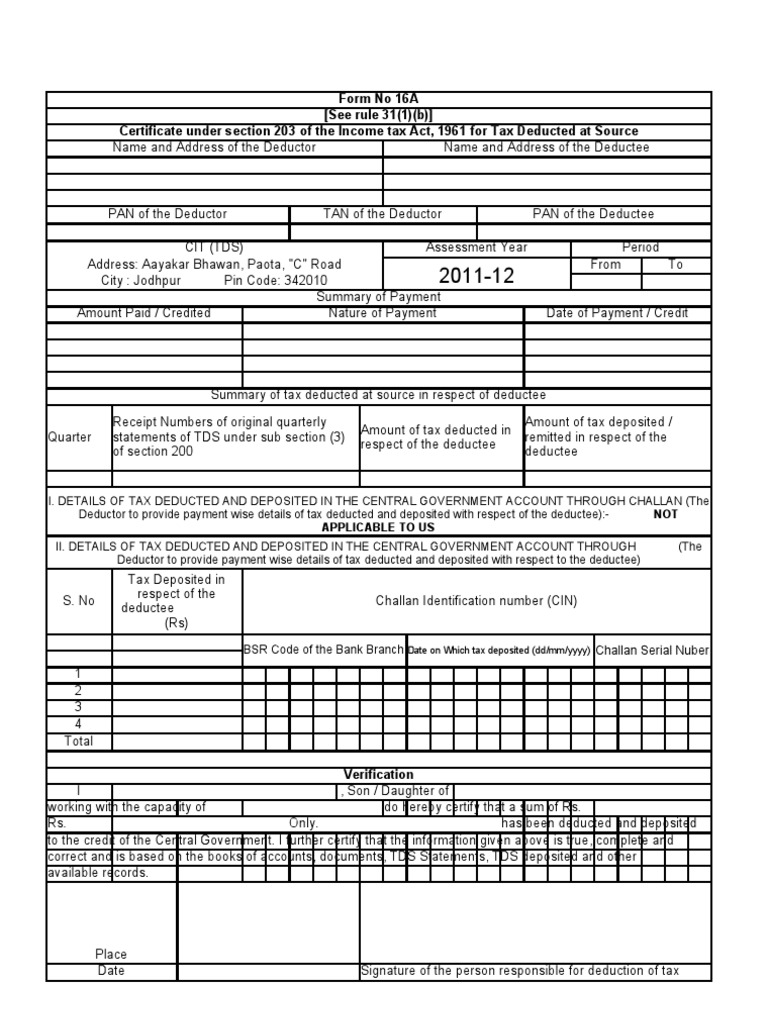 Form 16A New | PDF