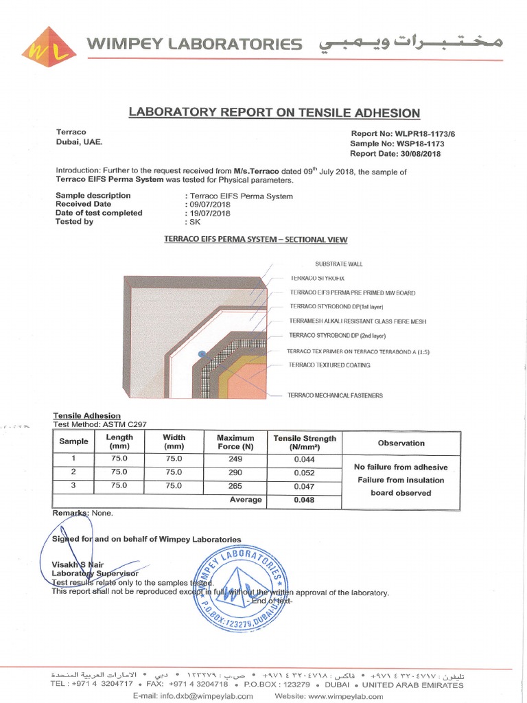 Terraco EIFS Perma System - Tensile Adhssion - ASTM C297 | PDF