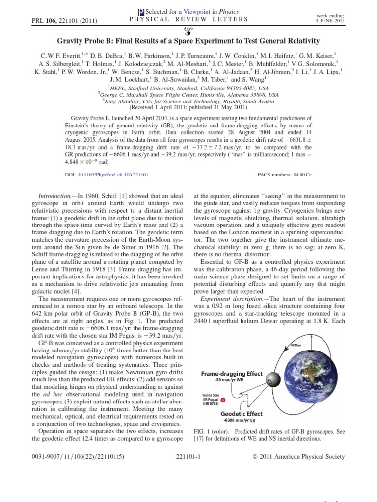 Gravity Probe B: Final Results of A Space Experiment To Test General ...