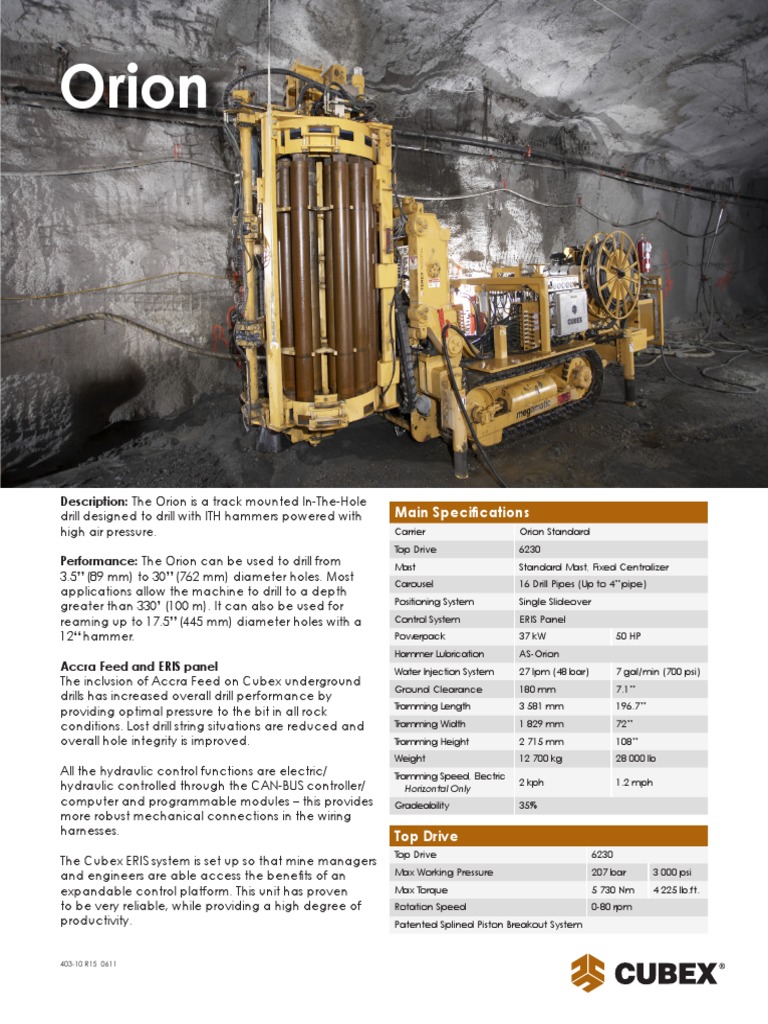 Sandvik DU311 Orion Spec Sheet | PDF | Drill | Pump