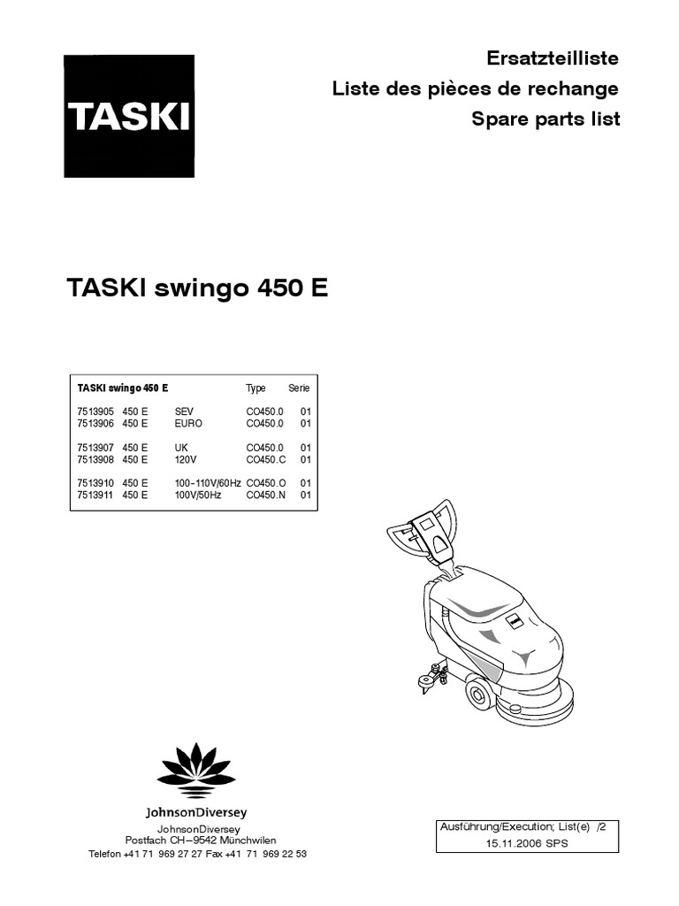 TASKI Swingo 450 E: Ersatzteilliste Liste Des Pièces de Rechange Spare ...