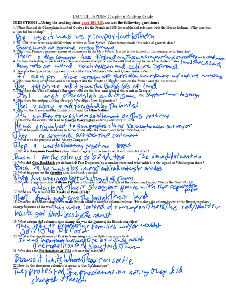 UNIT III PAGE 1A APUSH CH 6 Reading Guide | PDF