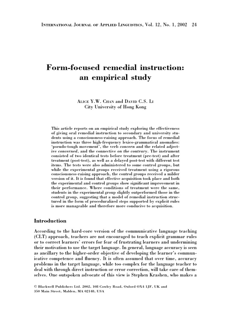 2002 - Chan - Form Focused Remedial Instruction An Empirical Study ...