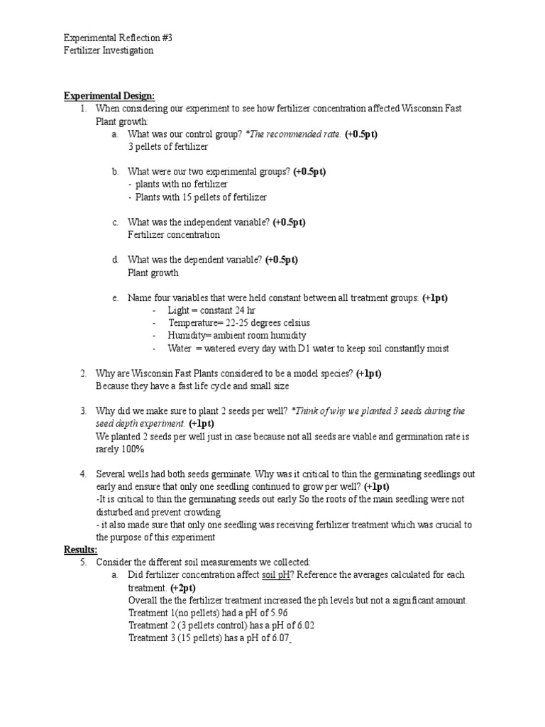 Reflection 3 - Fertilizer Experiment | PDF | Fertilizer | Soil
