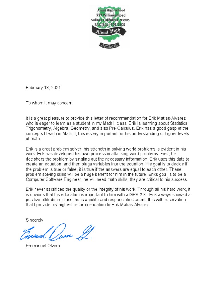 Letter of Recommendation Math | PDF | Computers