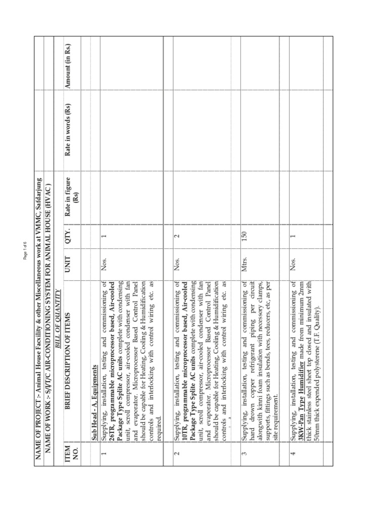 AC BOQ | Duct (Flow) | Hvac