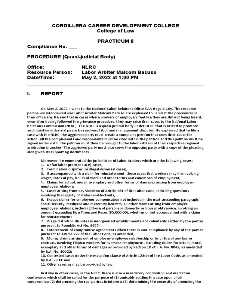 Procedures of the National Labor Relations Commission: An Insightful ...