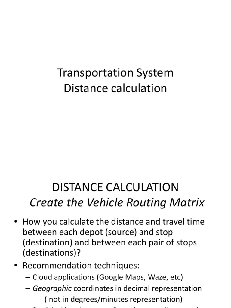 Transportation System - Distance Calculation | PDF | Latitude | Longitude