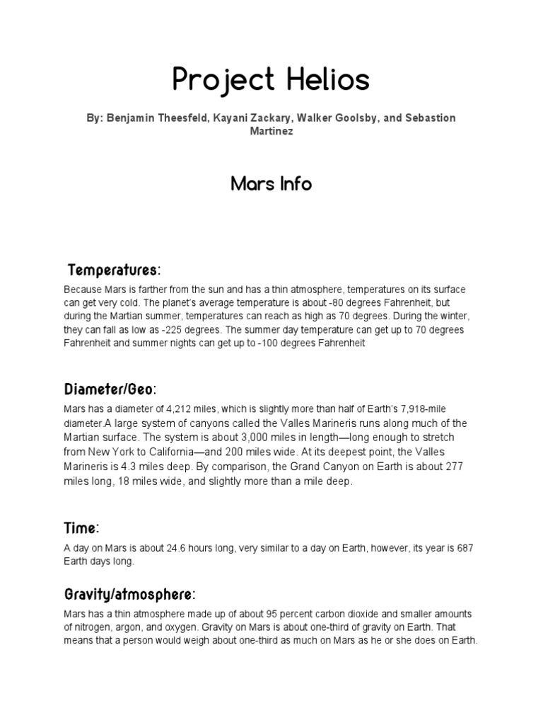 Project Helios | PDF | Mars | Earth