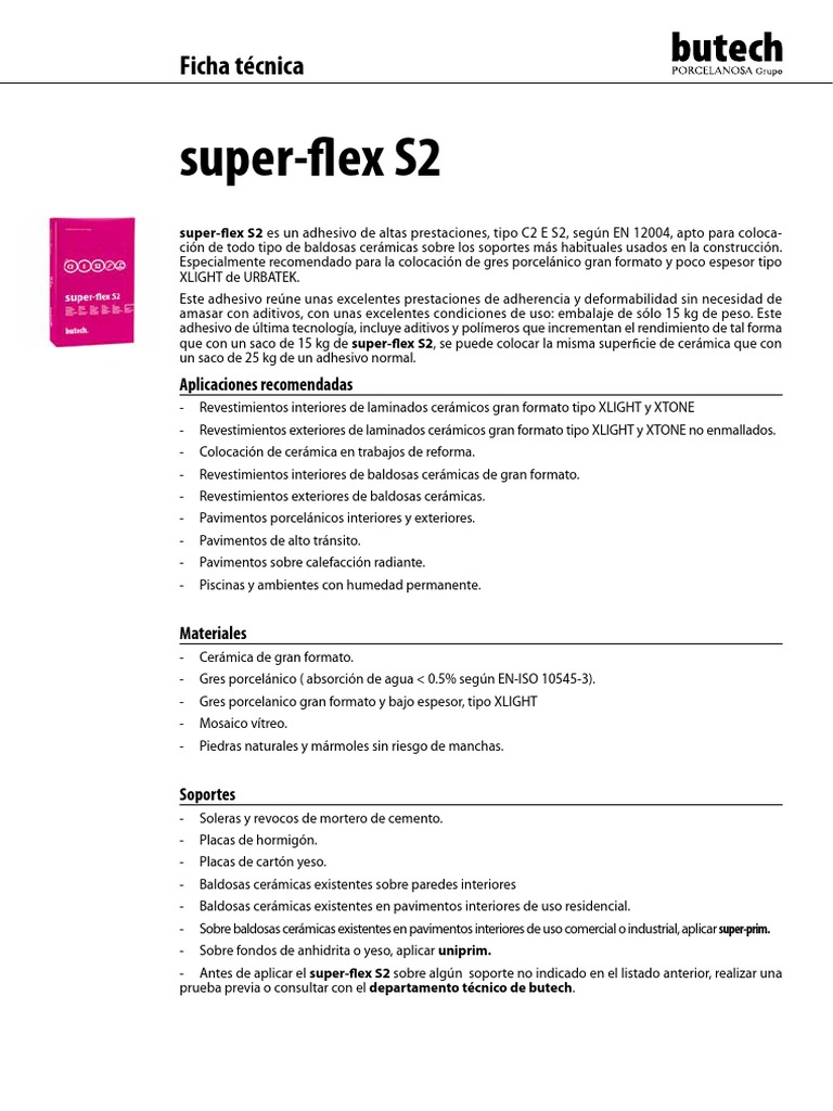 Adhesivo super-flex S2 para cerámica | PDF | Loseta | Agua