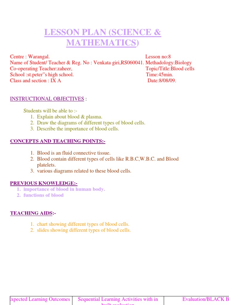 Lesson Plan Biology | Download Free PDF | Blood Cell | Blood