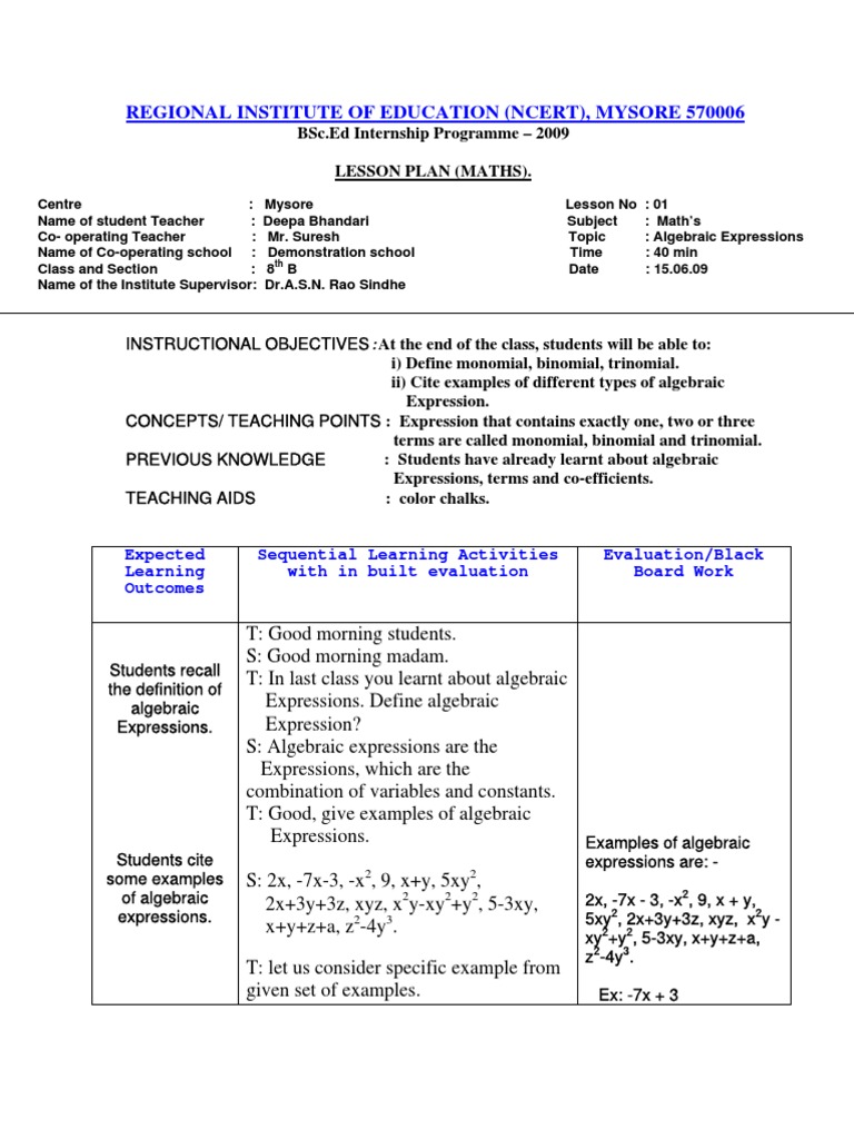 Lesson Plan Maths | PDF | Lesson Plan | Teaching