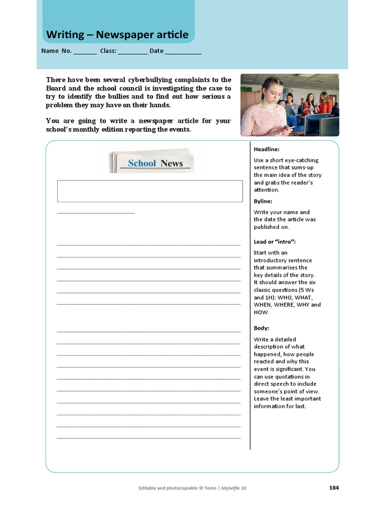 Writing - Newspaper Article: Name No. - Class: - Date | PDF | Cognition ...