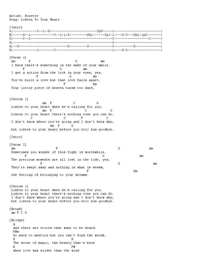 Roxette's "Listen to Your Heart" Lyrics | PDF | Song Structure