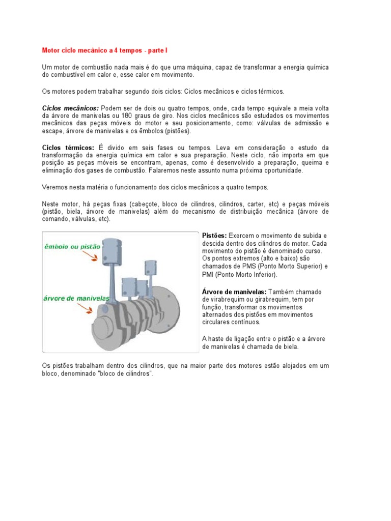 Funcionamento do Motor 4 Tempos | PDF | Pistão | Motores