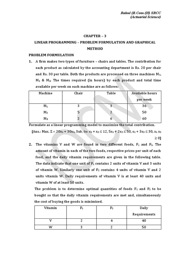 Chapter - 3 Linear Programming - Problem Formulation and Graphical ...