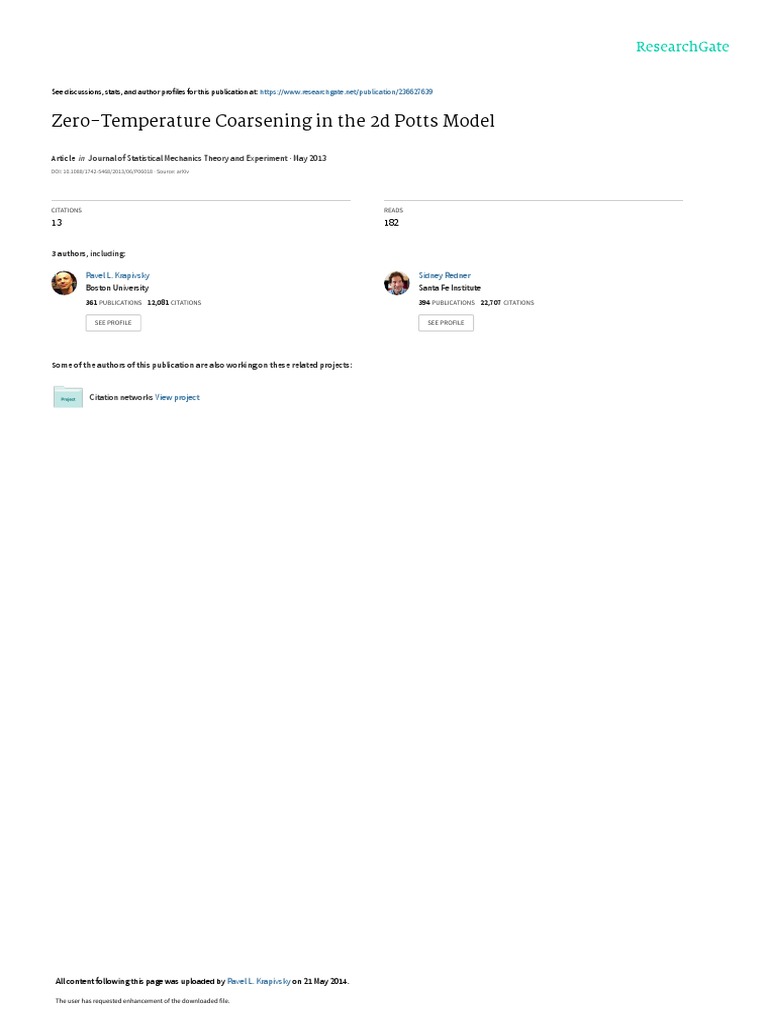 Zero-Temperature Coarsening in The 2d Potts Model: Journal of ...