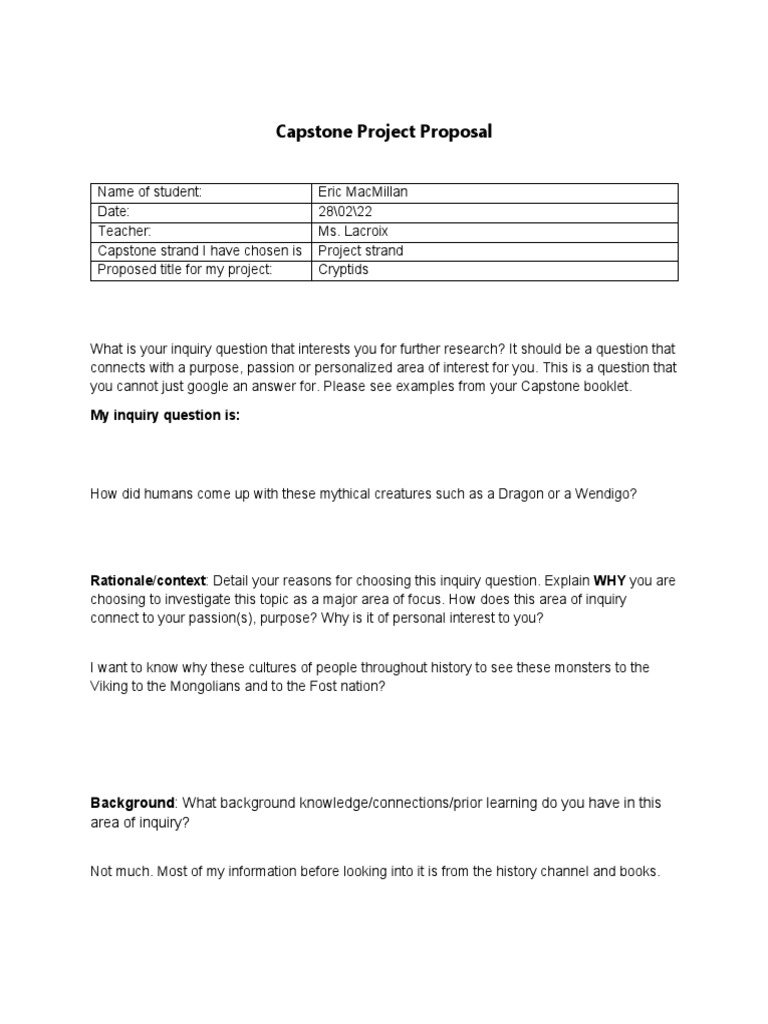Capstone Project Proposal: My Inquiry Question Is | PDF | Mentorship ...