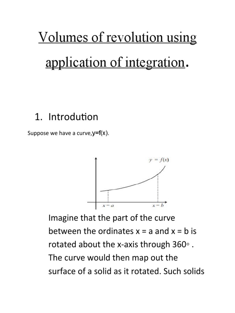Volumes of Revolution Using Application of Integration: 1. Introdution ...