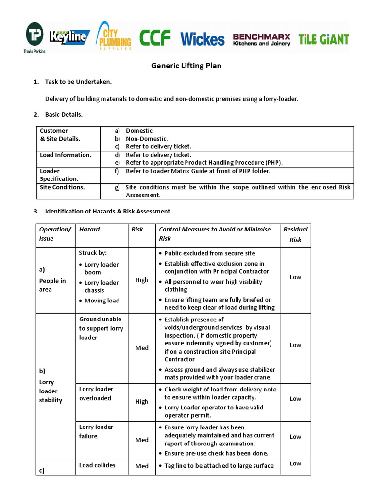 Generic Lifting Plan | PDF | Crane (Machine) | Loader (Equipment)