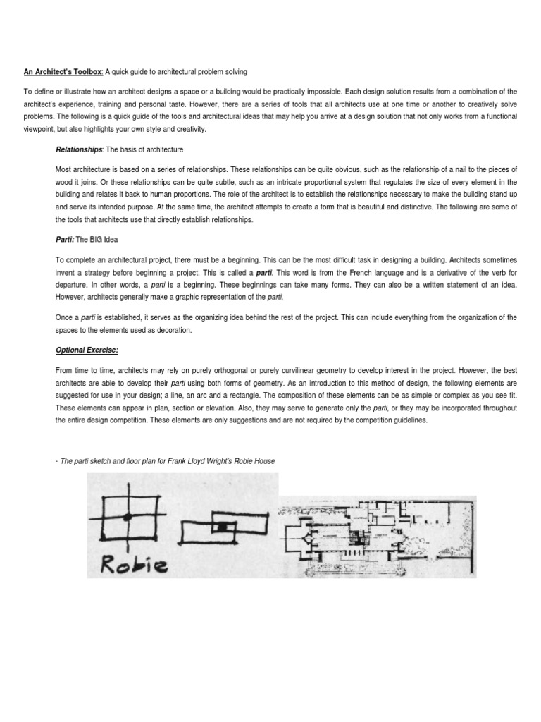 The Parti Sketch and Floor Plan for Architectural Problem Solving | PDF ...
