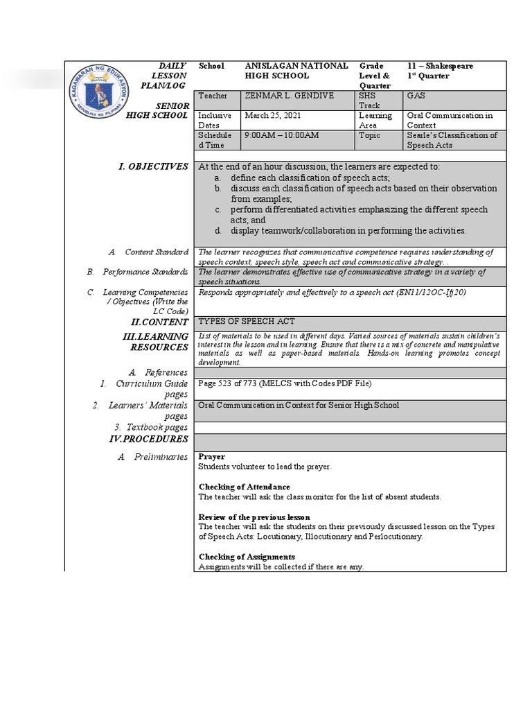 Demo LP 2020-2021 1st COT | PDF | Learning | Truth