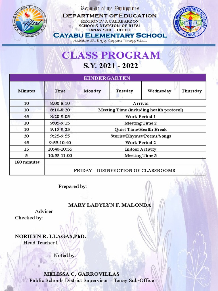 F2F Class Program 2021 2022 | PDF | Academic Term | Schools