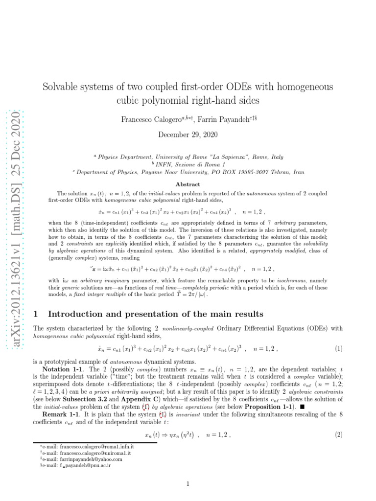 Solvable Systems Of Two Coupled First Order Odes W Pdf Equations Variable Mathematics