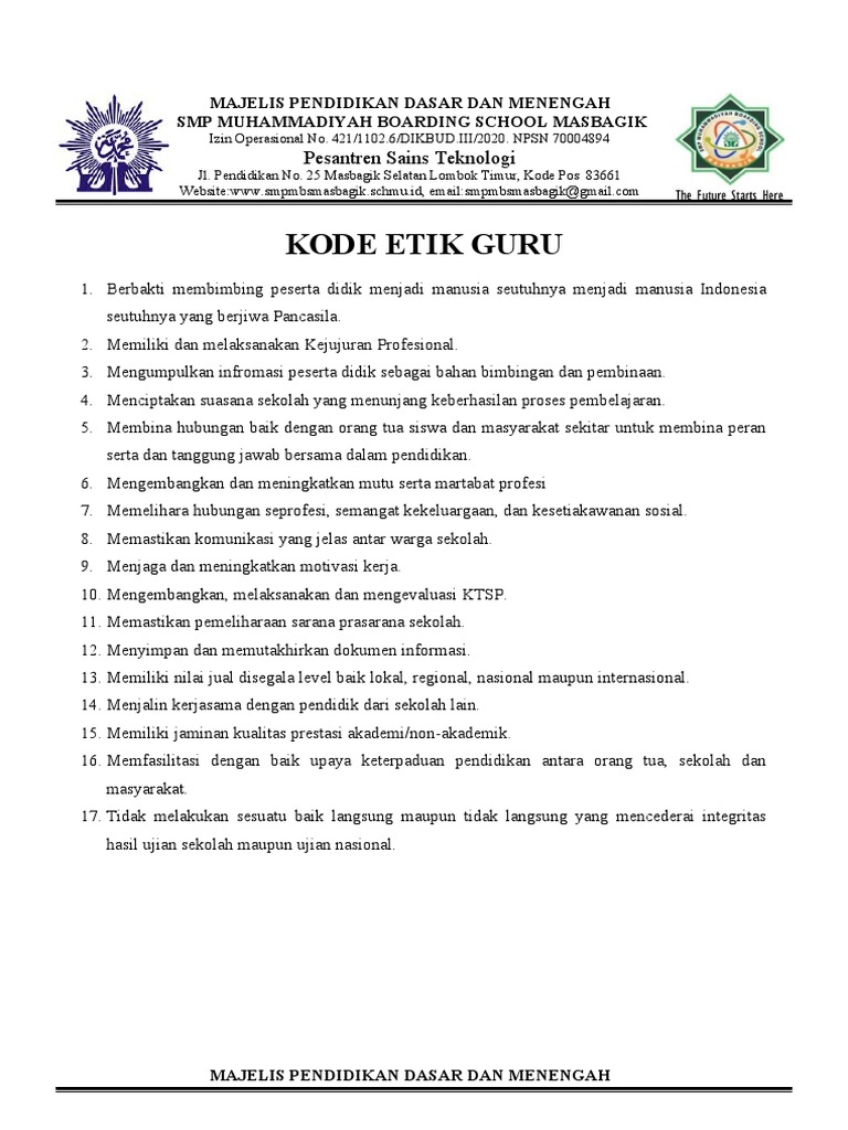 KODE ETIK GURU Dan SISWA | PDF