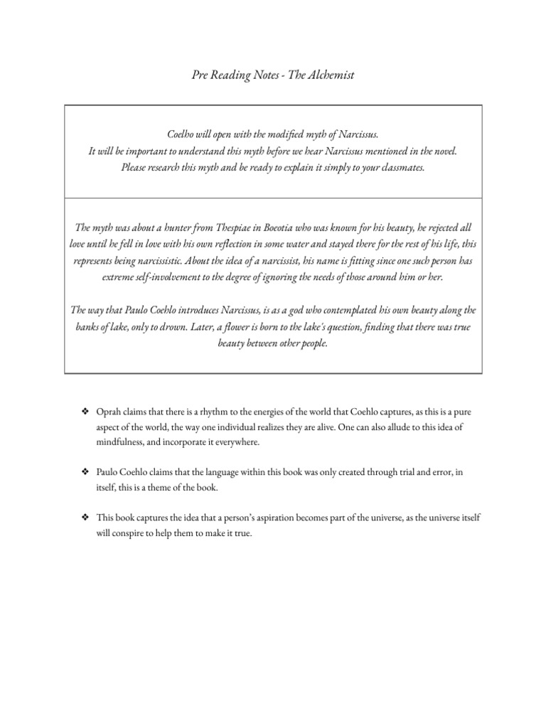 Pre Read Notes - The Alchemist | PDF | Alchemy | Faith
