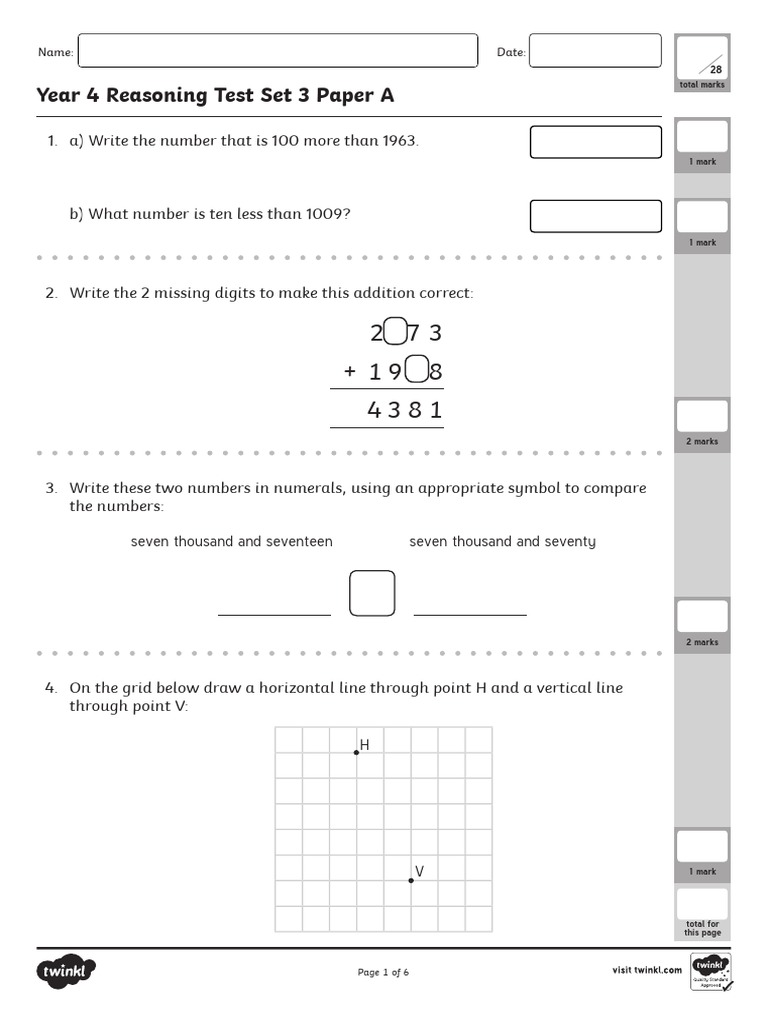 Year 4 Reasoning Test Set 3 Paper A: Seven Thousand and Seventeen Seven ...