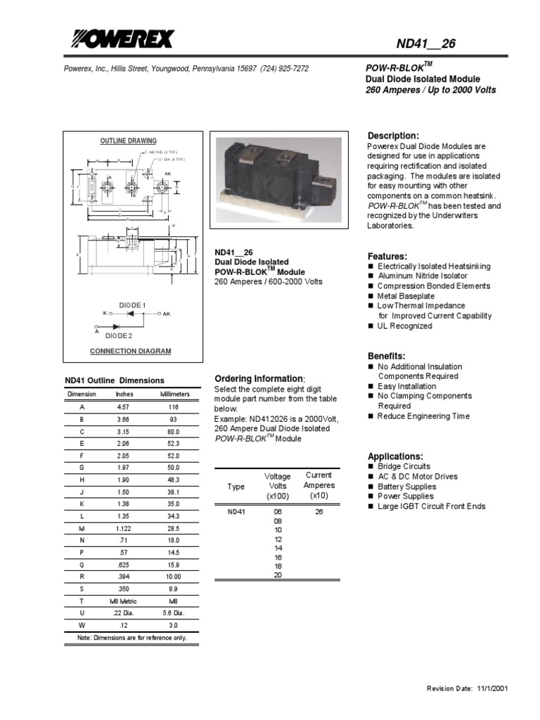 Dual Diode Isolated Module: Powerex, Inc., Hillis Street, Youngwood ...