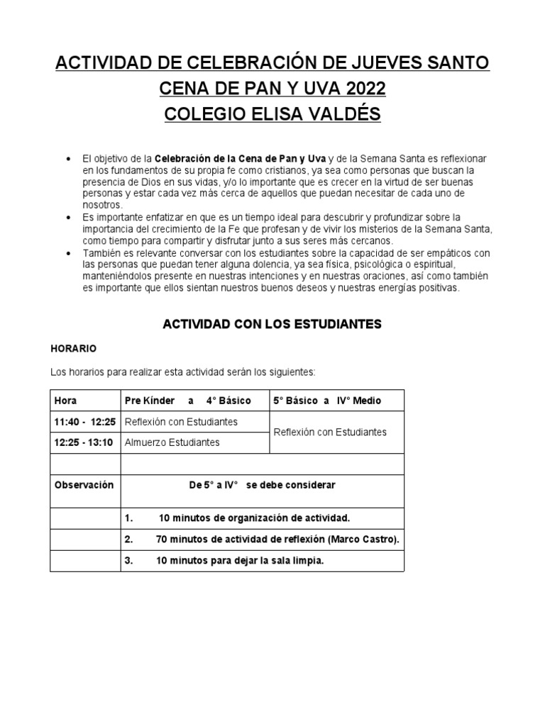 Celebración Jueves Santo Escolar | PDF | eucaristía | Jesús