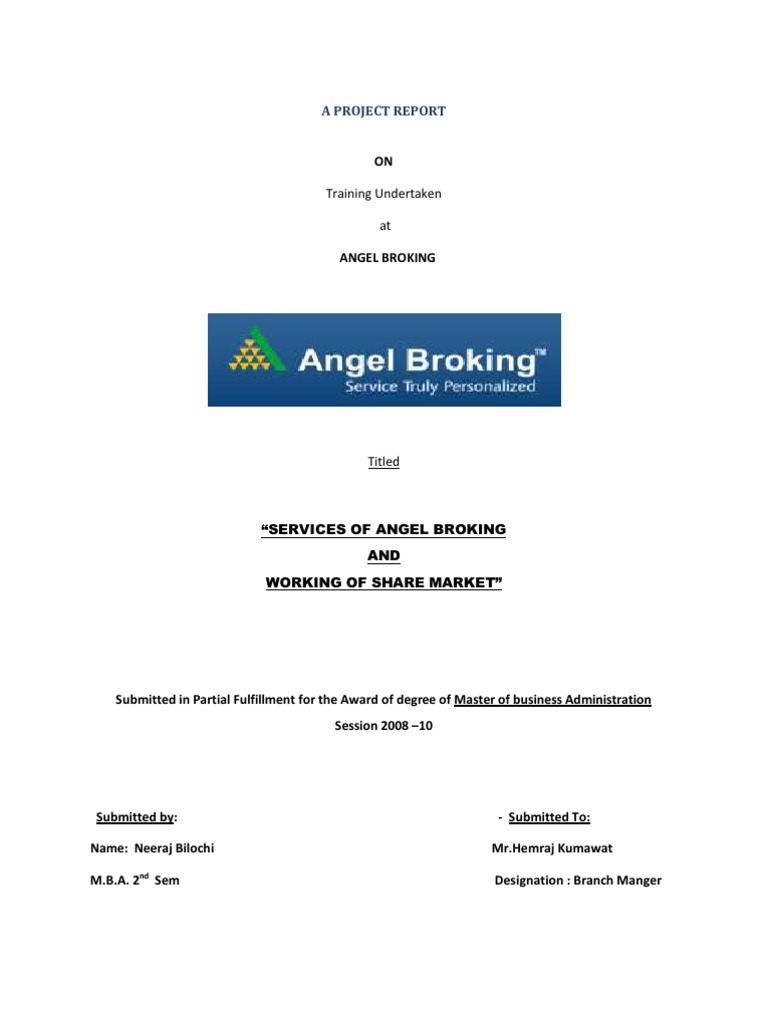 Angel Broking Project Report | PDF | Marketing Research | Stocks