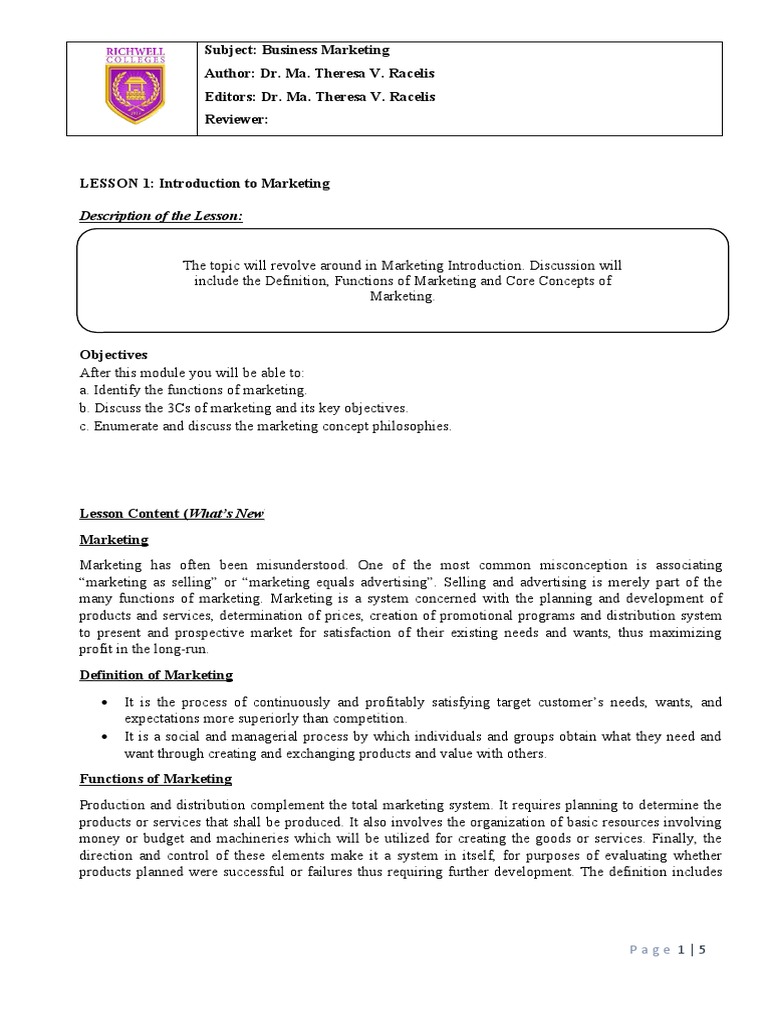 Introduction to Marketing Basics | PDF | Marketing | Market (Economics)