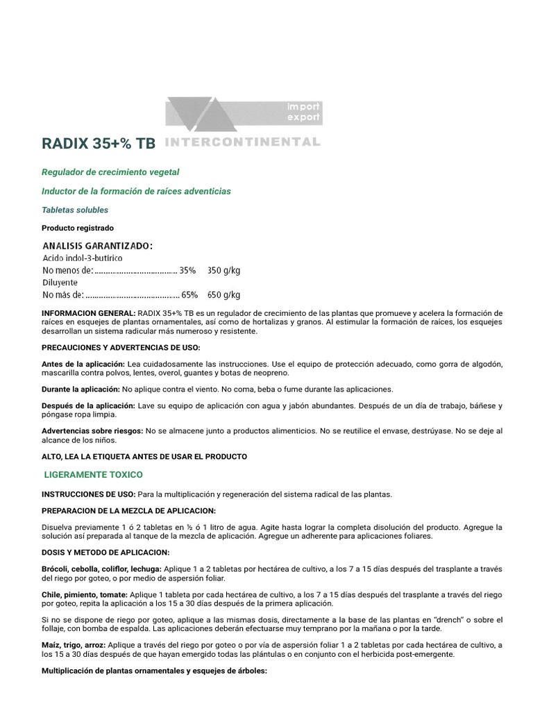 Radix 35% TB: Regulador de Raíces | PDF | Riego | Agua