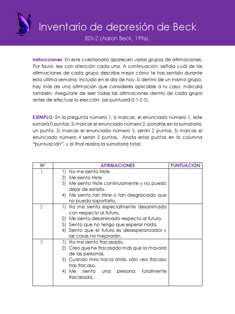 Inventario de Depresión de Beck | PDF | Depresión (estado de ánimo)