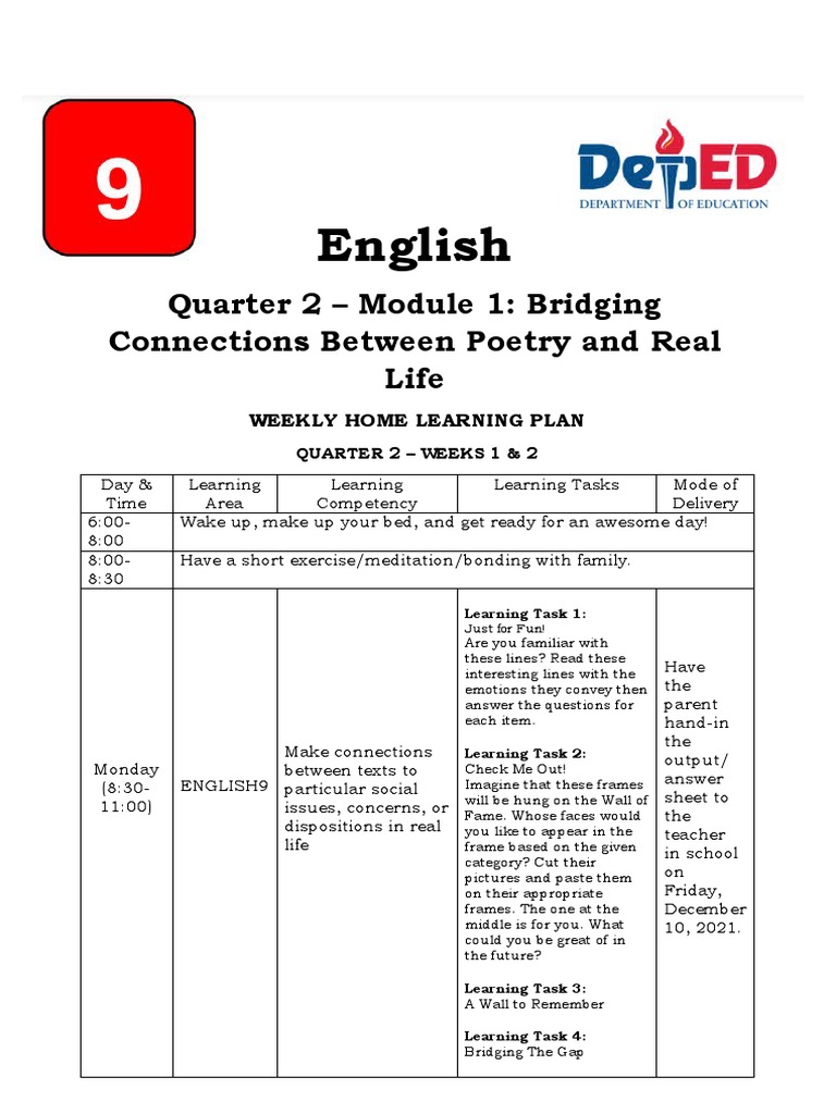 English: Quarter 2 - Module 1: Bridging Connections Between Poetry and ...