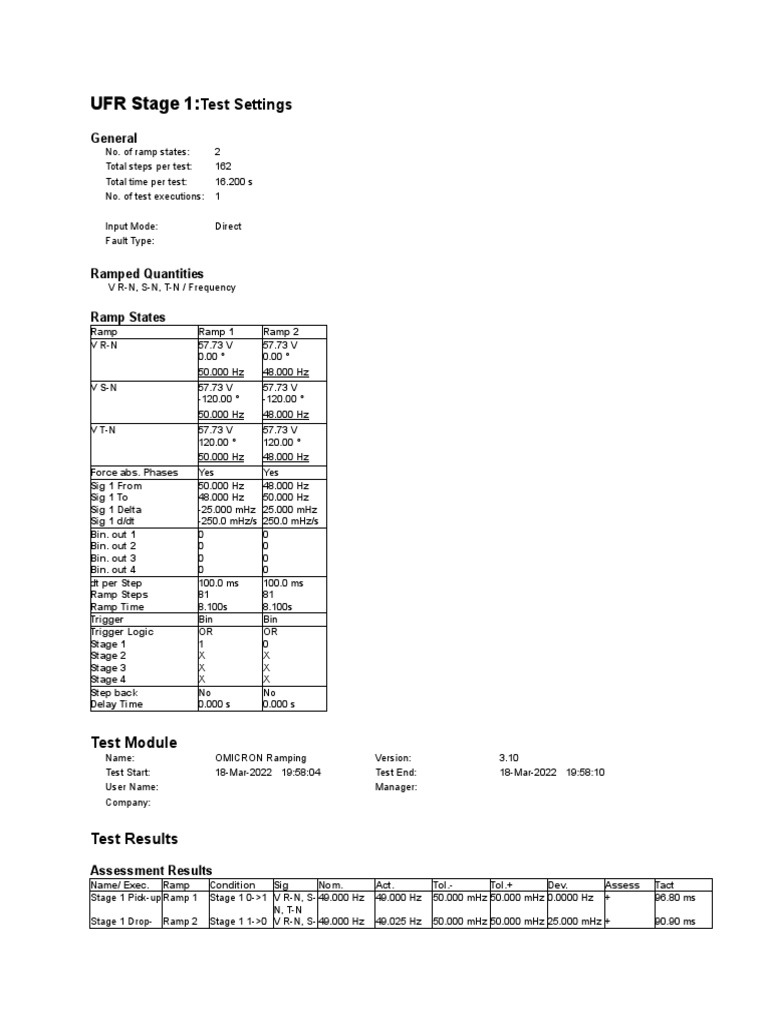 UFR Stage 1:: Test Settings | PDF | Electronics | Hertz