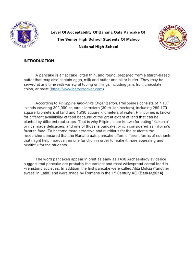 Level of Acceptability of Banana Oats Pancake of The Senior High School ...