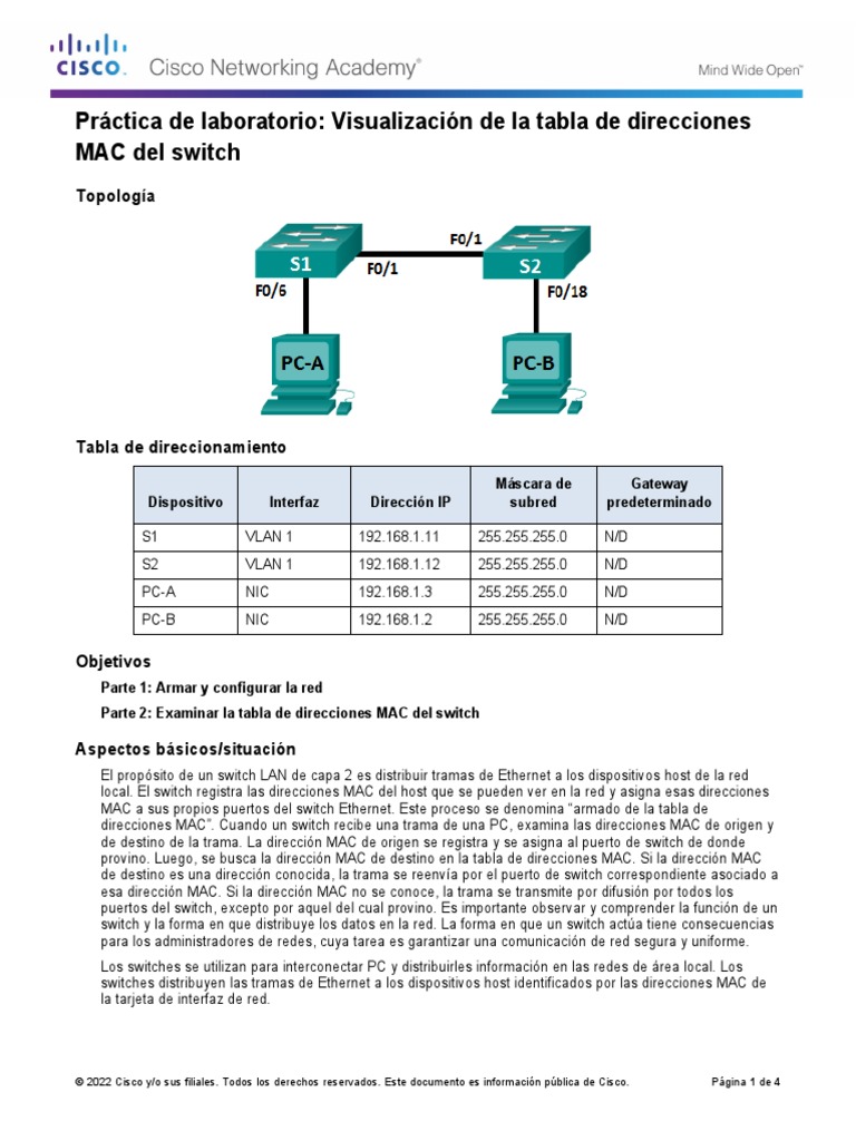 5.2.1.7 Lab - Viewing The Switch MAC Address Table | PDF | Conmutador de red | Controlador de ...