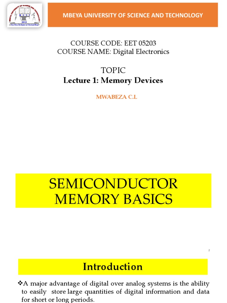 Lecture 2 - Memory Devices | PDF | Random Access Memory | Read Only Memory