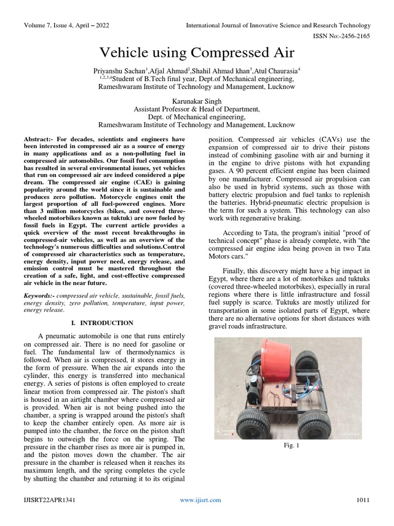 Vehicle Using Compressed Air | PDF | Engines | Internal Combustion Engine