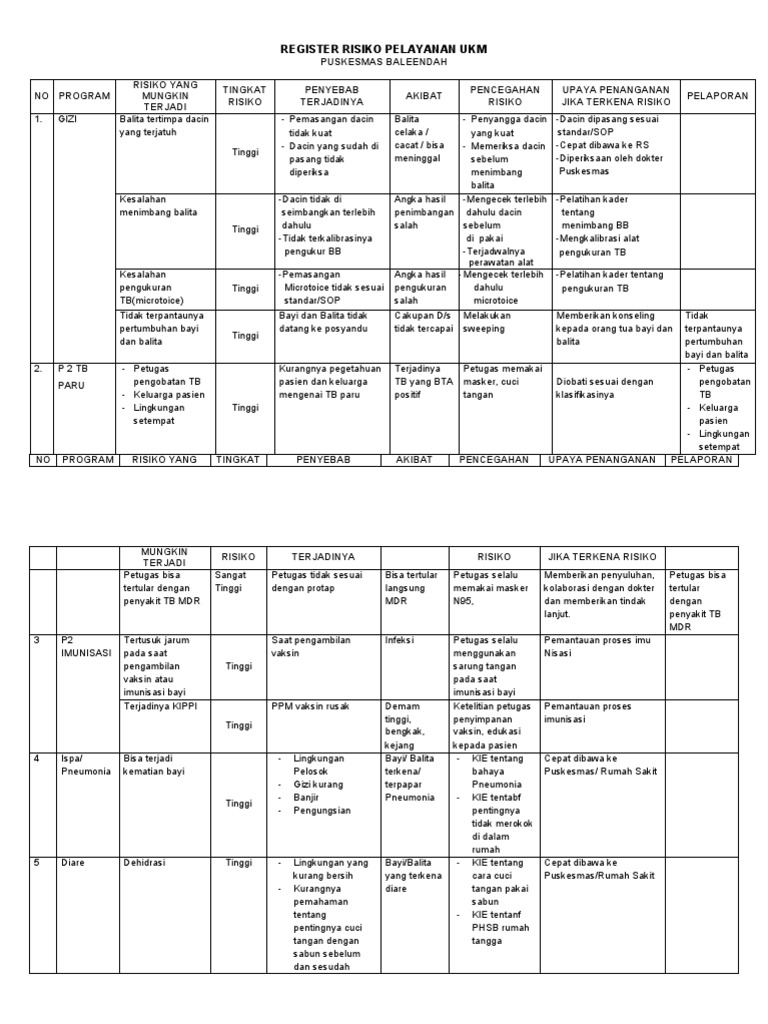 Register Risiko Pelayanan Ukm | PDF
