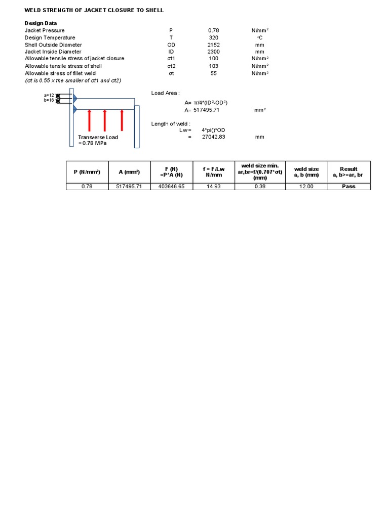 Calc. Fillet Weld Transverse Load-Jacket Closure | PDF | Stress ...