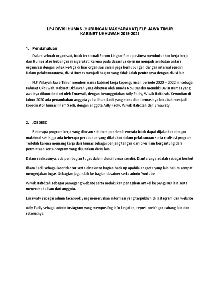 LPJ Divisi Humas (2019-2021) | PDF | Karier & Perkembangan